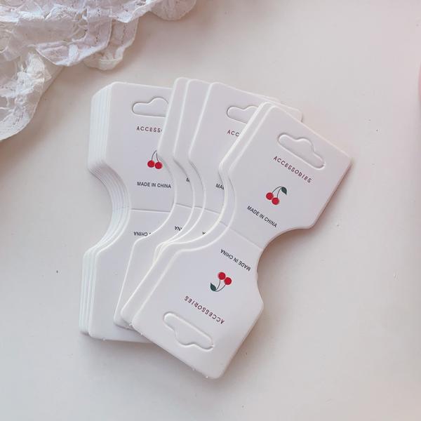 Quality Paperboard Supermarket Price Tags Cherry Hair Tie Display Cards 100pcs 9 X 3.5 Cm for sale