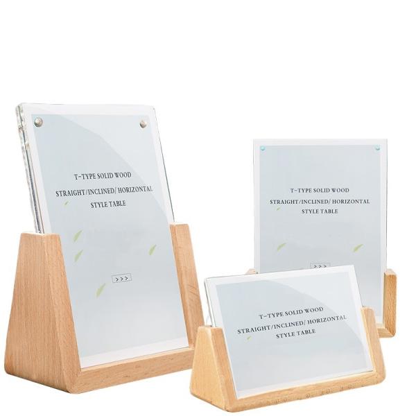 Quality Solid Wood Based Acrylic Sign Holder Menu Display Stand For Advertising Cards for sale
