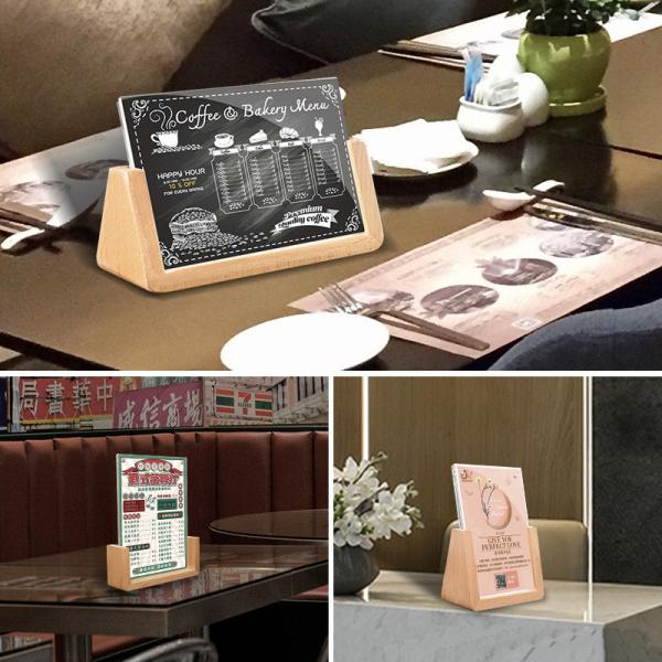 Quality Solid Wood Based Acrylic Sign Holder Menu Display Stand For Advertising Cards for sale