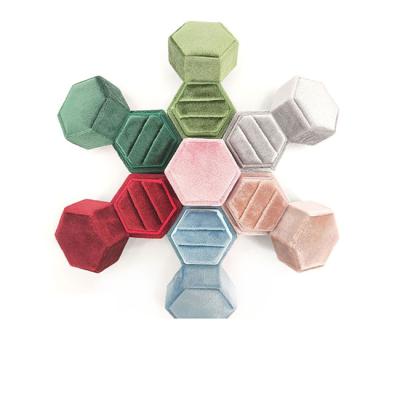 China G118 Pink Velvet Hexagon Ring Box Elegant Jewelry Organizer for Gifts for sale