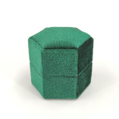 China G116 Green Velvet Hexagonal Ring Packing Box Custom Luxury Jewelry Boxes for sale