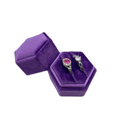 China Purple Velvet Hexagonal Ring Jewelry Packaging Boxes For Engagement for sale