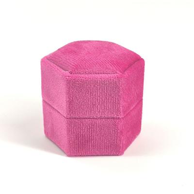 China Rose Red Velvet Engagement Ring Case Jewelry Gift Box Hexagonal for sale