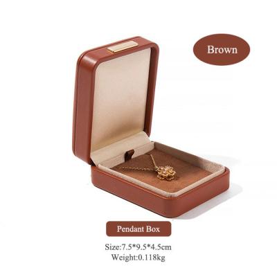 China Brown PU Leather Jewelry Packaging box Elegant Jewelry Storage Gift Box for sale