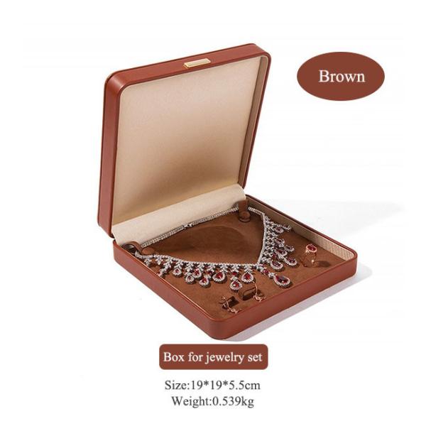 Quality Brown PU Leather Jewelry Packaging box Elegant Jewelry Storage Gift Box for sale