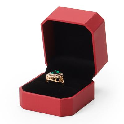 China Red Leatherette Octagon Ring Box Velvet Jewelry Packaging for sale