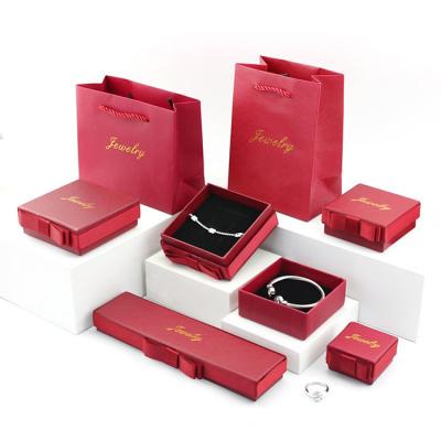 China Red Bow Specialty Hard Paper Necklace Bracelet Watch Jewelry Packing Boxes for Gift Presentation for sale
