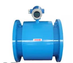 Close-up view of electromagnetic flow meter components and display interface