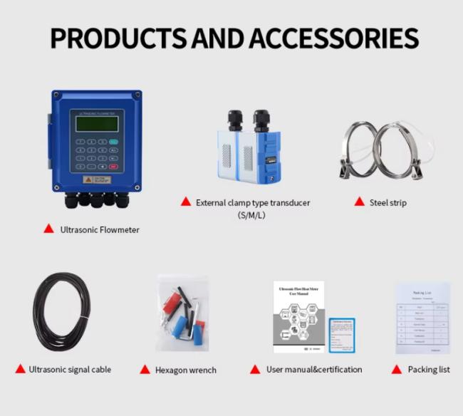 Close-up view of ultrasonic flow meter sensors and connection