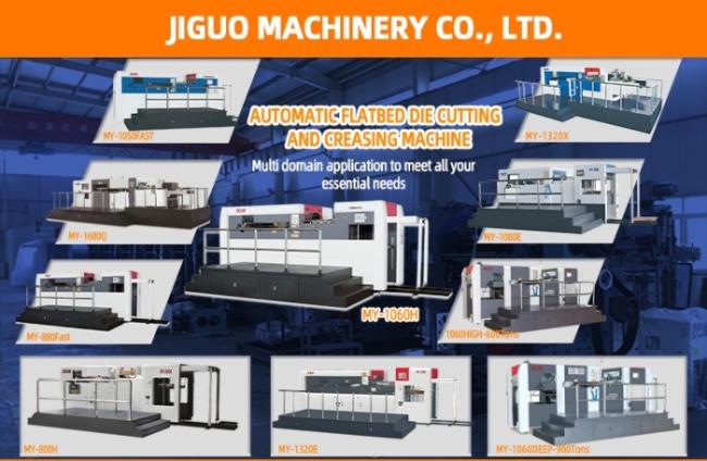 JIGUO MY-800H Automatic Die Cutting and Creasing Machine in operation