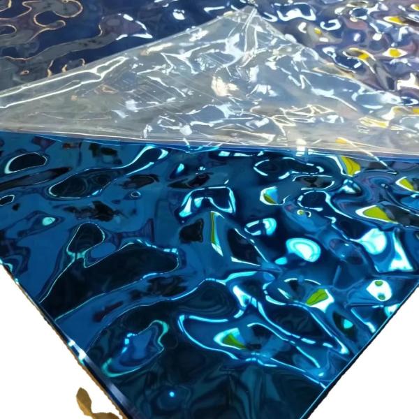 Quality Water Ripple Color Mirror Embossed Plate for Hotel Villa Ceiling Curtain Wall in Stainless Steel for sale