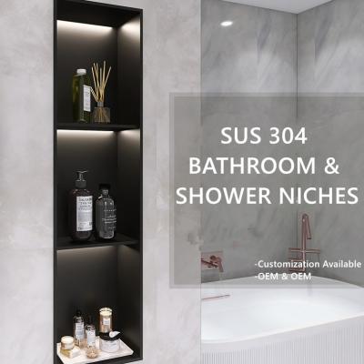 Cina Bagno nero a superficie solida, shampoo e sapone inserito, vassoio con scaffale in vendita