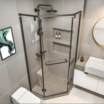 China Sleek Bevel Edge Glas Hoekplank voor Badkamer Douche Ruimte Ruimte in elektroplate Te koop
