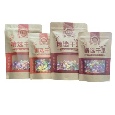 China Brown Kraft Paper Resealable Snack Bags Moisture Proof Dried Fruit Use With Window for sale