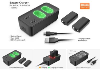 China 550mA*2 XBOX-de Batterijlader van Gokkentoebehoren met 2 Batterijpakken 600mAh Te koop