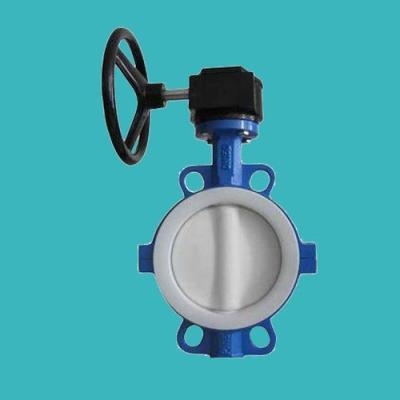 China anti-corrosion worm gear wafer cast steel fluorine lined butterfly valve for sale