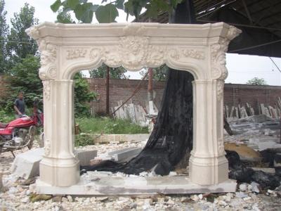 China Large white  Hand Carved Flower Engineered Stone Fireplace for sale