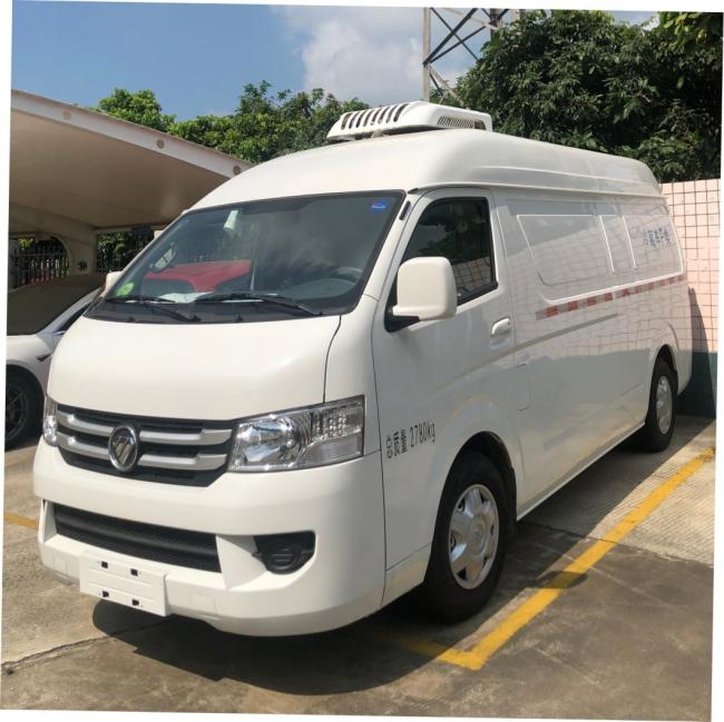 Side profile of small freezer van with protection guardrails