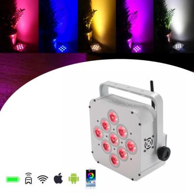 Cina Wedding Rechargeable DMX Wireless Battery Powered 6in1 RGBWAP 9*18w LED Flat Par Light With IR Controller in vendita