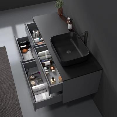 Cina Il Governo di pietra sinterizzato nero moderno del lavabo ha messo il legno solido in vendita