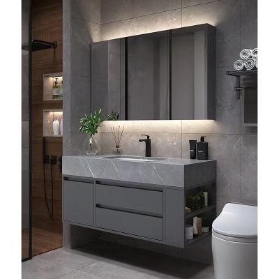 China Kundenspezifische Badezimmer-Waschtische Schiefer-Waschbecken-Toiletten-Kombination Intelligenter LED-Spiegelschrank zu verkaufen