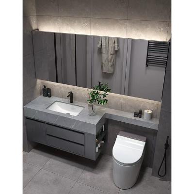 China Kundenspezifische Badezimmer-Waschtische Schiefer-Waschbecken-Toiletten-Kombination Intelligenter LED-Spiegelschrank zu verkaufen