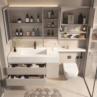 China Gabinete de tocador de baño reflejado estilo crema de mantequilla con lavabo de empalme sin costuras en venta