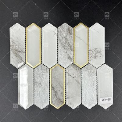 中国 295x310mm 六角形ガラスモザイクタイル 浴室壁のための光り輝く表面 販売のため