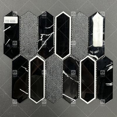 中国 295x310mm 六角形ガラスモザイクタイル 浴室壁のための光り輝く表面 販売のため