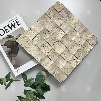 Cina Marmo naturale Beige Travertino Mosaico Pavimento Parete Piastrella Concavo Sfondo Parete Cultura Piastrella in vendita