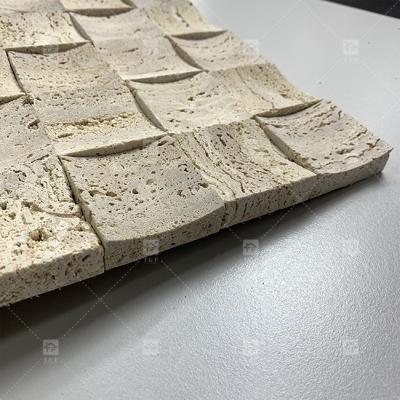 Cina Marmo naturale Beige Travertino Mosaico Pavimento Parete Piastrella Concavo Sfondo Parete Cultura Piastrella in vendita