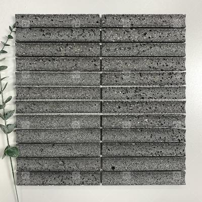 Cina Colore nero Curva Pietra calcarea mosaica Decorazione piastrelle bagno Piastrella backsplash in vendita