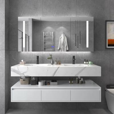 Cina Legno solido superiore di galleggiamento dell'ardesia del lavandino di vanità del bagno del supporto della parete di OEM/ODM in vendita