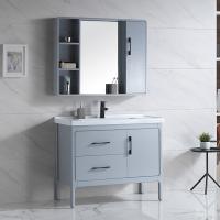 China Solid Wood Floor Mount Bathroom Vanities With HD Silver Mirror for sale