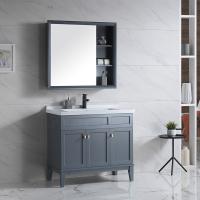 China Solid Wood Floor Mount Bathroom Vanities With HD Silver Mirror for sale