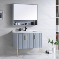 China Solid Wood Floor Mount Bathroom Vanities With HD Silver Mirror for sale