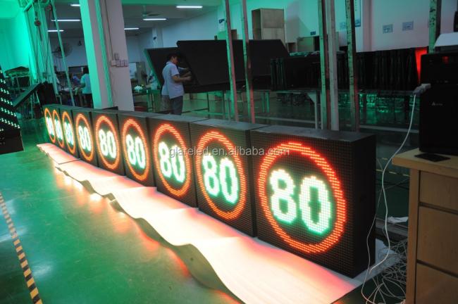 Close-up view of LED display module