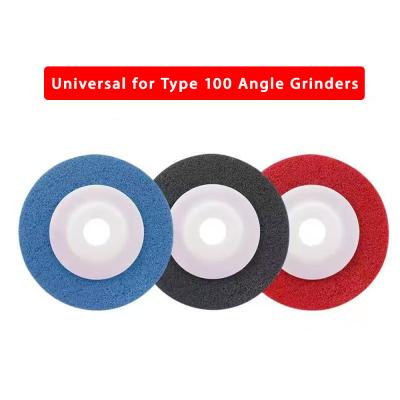 China 4'' 100mm Nylon Fiber Polishing Wheel Non-Woven Abrasive Disc Bore 5/8'' Grinding Wheels For Metal 11,000 RPM 7P 9P for sale