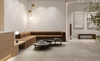 China Soft Light Sitting Room Floor Tiles Cream Yellow Anti Breakage Scratch Resistant for sale