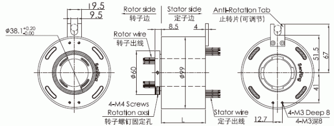 eh3899-01 series EH3899-01 Series 1 Channel Gigabit Ethernet Rotary Joint slip ring Drawing 