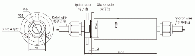 f028 series F028 Series Waterproof Slip Ring(OD:28mm,IP68) slip ring Drawing 