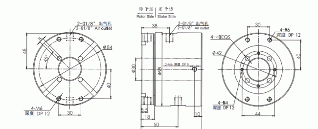 3302006 series 3302006 Series Two Passage Hollow Shaft Rotary Unions slip ring Drawing 