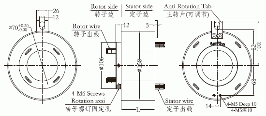 h70158 serie di serie H70158 attraverso il disegno alesato dell'anello di contatto dell'anello di contatto