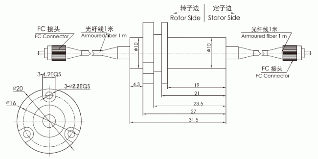 fo100 series FO100 Series Single Channel Fiber Optic Rotary Joint slip ring Drawing 