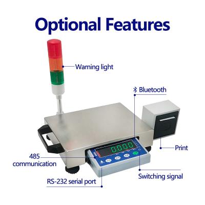 China Escala de acero SOHE ATJP de 3 kg con luz de alarma LED de tres colores e impresión de código QR de código de barras en venta