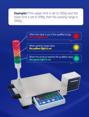 China Escala de acero SOHE ATJP de 3 kg con luz de alarma LED de tres colores e impresión de código QR de código de barras en venta