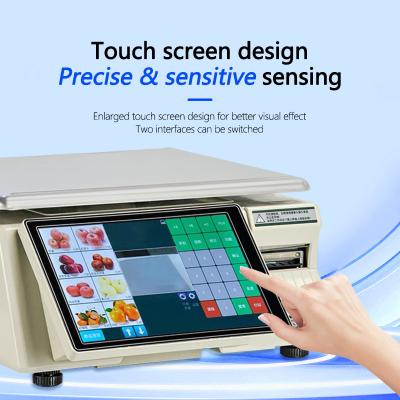 Cina 15 kg di etichette touchscreen per la stampa Scala di pesatura con display LCD a LED e tipo di porta 1*RS232 in vendita