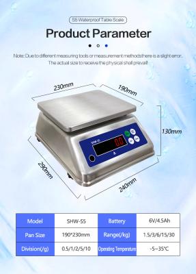 China AV220V/50HZ Dubbel scherm roestvrij staal waterdicht tafel Elektronische weegschaal 15kg Te koop