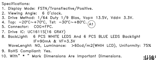 Technical diagram of LCD module