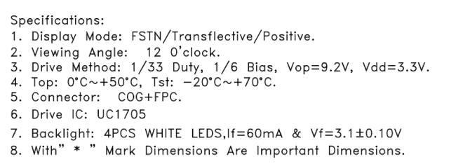 LCD module dimensions